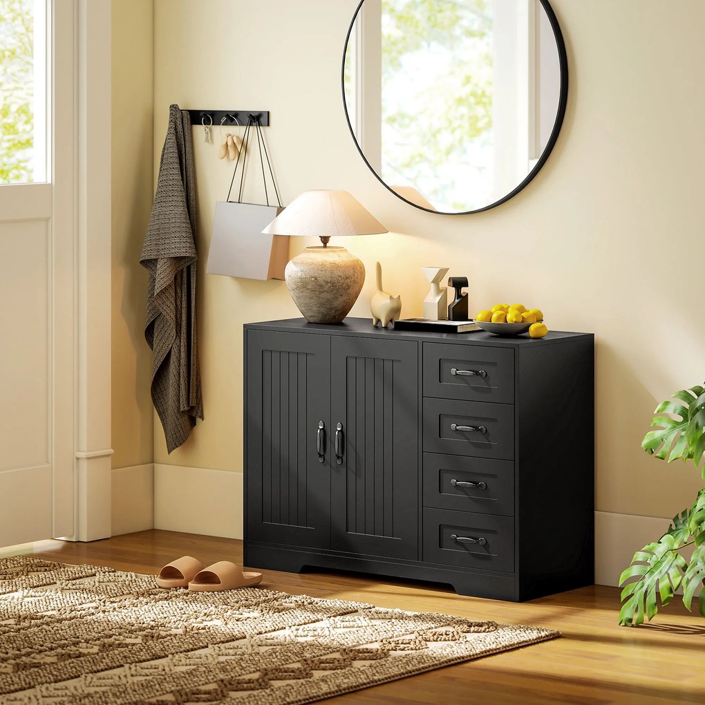 HOMCOM Sideboard, komoda, moderní styl, 4 zásuvky, 1 skříňka, 105 x 40 x 76 cm, černá