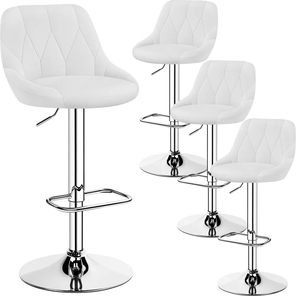 Sada 4 ks – Barová židle Yaheetech – bílá, 49 cm (délka) × 46 cm (šířka) × 86 cm - 107,5 cm (výška), polyuretan (257043619240)