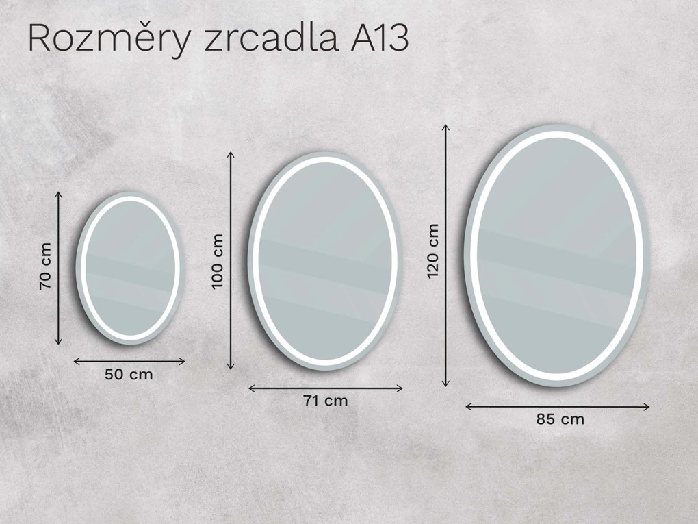 Oválné zrcadlo do koupelny s LED osvětlením A13 50x70