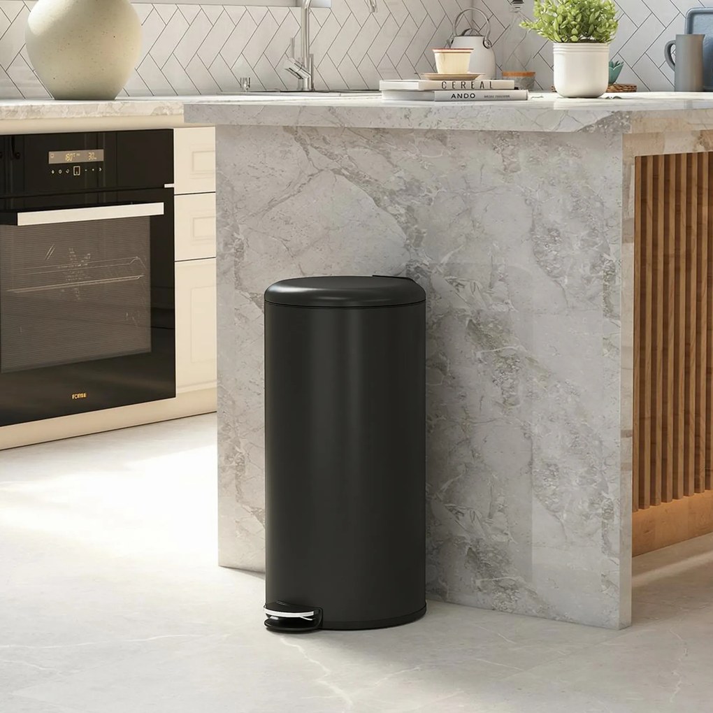 HOMCOM Koš na odpadky 30 l Pedálový koš na odpadky s víkem Pedálový vnitřní koš, funkce Soft-close 36 x 30 x 63,5 cm, černý