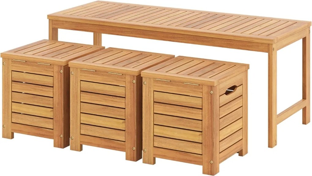 Costway Dřevěná zahradní lavice s 3 úložnými boxy 2-sedačková balkonová bez