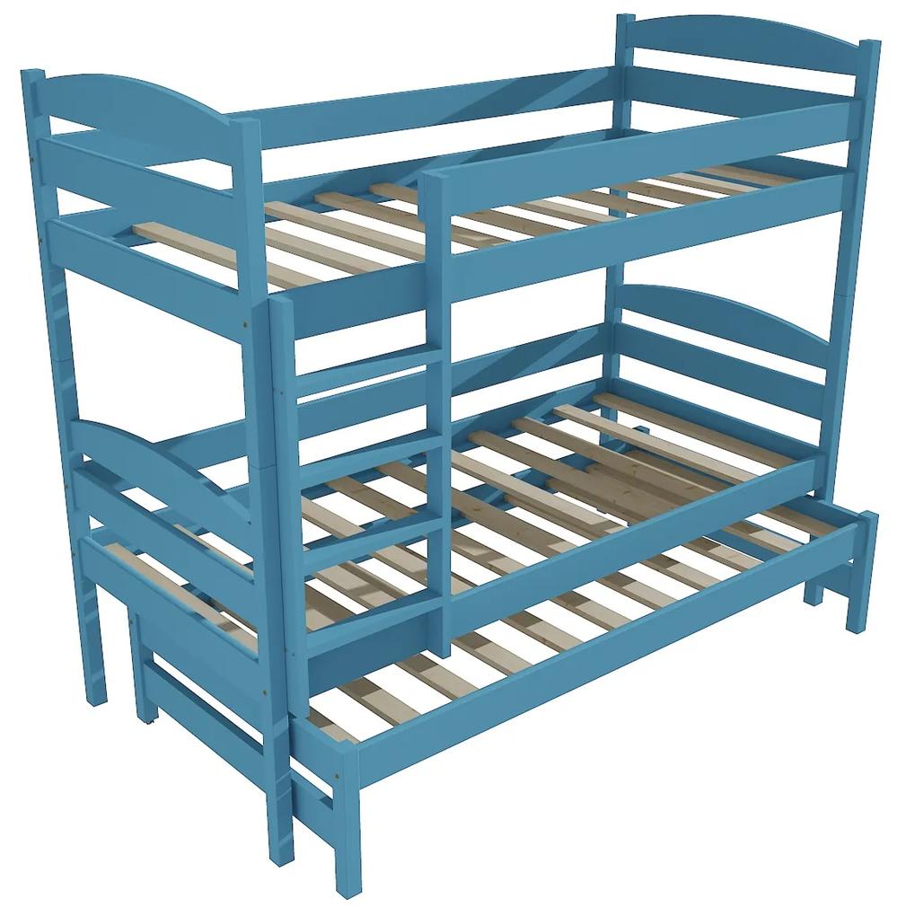 Vomaks Patrová postel s výsuvnou přistýlkou PPV 009 Rozměr: 90 x 180 cm, Barva: bezbarvý lak, Prostor mezi lůžky: 80 cm