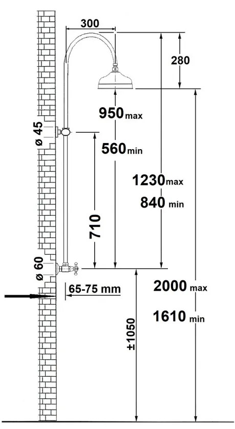 Sapho ANTEA sprchový sloup k napojení na baterii, hlavová sprcha, růžové zlato SET017