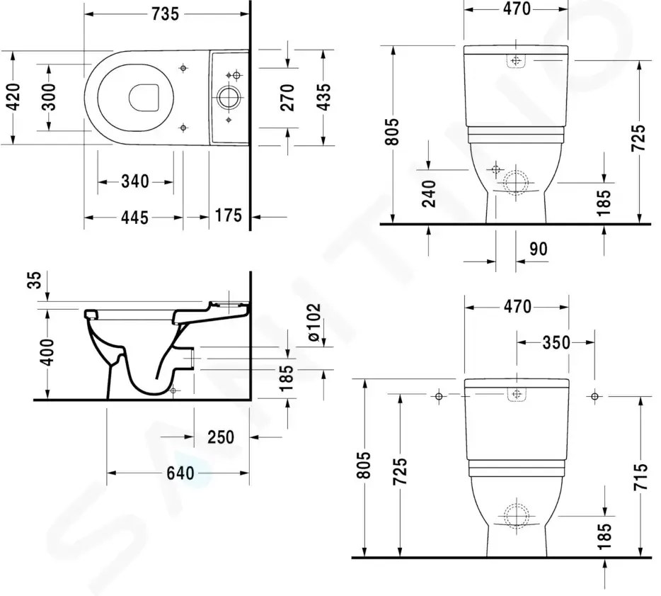 DURAVIT - Starck 3 WC kombi mísa, Vario odpad, s HygieneGlaze, alpská bílá (2104092000)