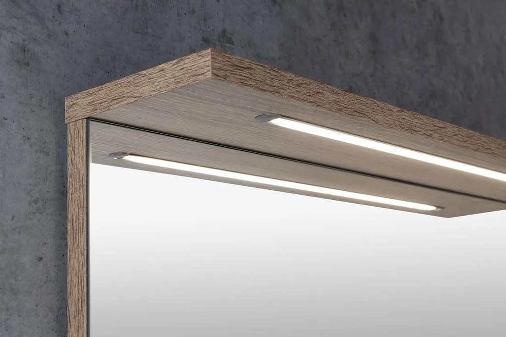 Aqualine Aqualine, KORIN STRIP zrcadlo s LED osvětlením 60x70x12cm, dub platin, KO990S