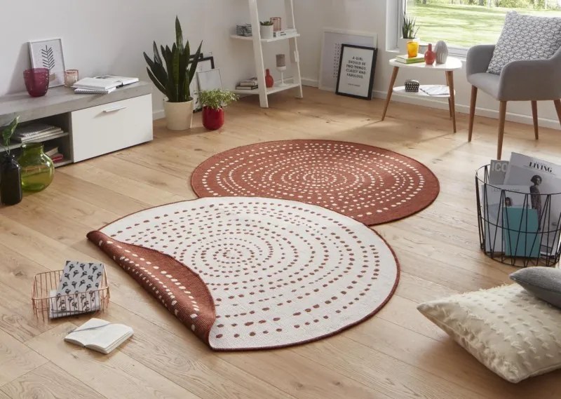 NORTHRUGS - Hanse Home koberce Kusový koberec Twin-Wendeteppiche 103110 terra creme kruh – na ven i na doma - 200x200 (průměr) kruh cm