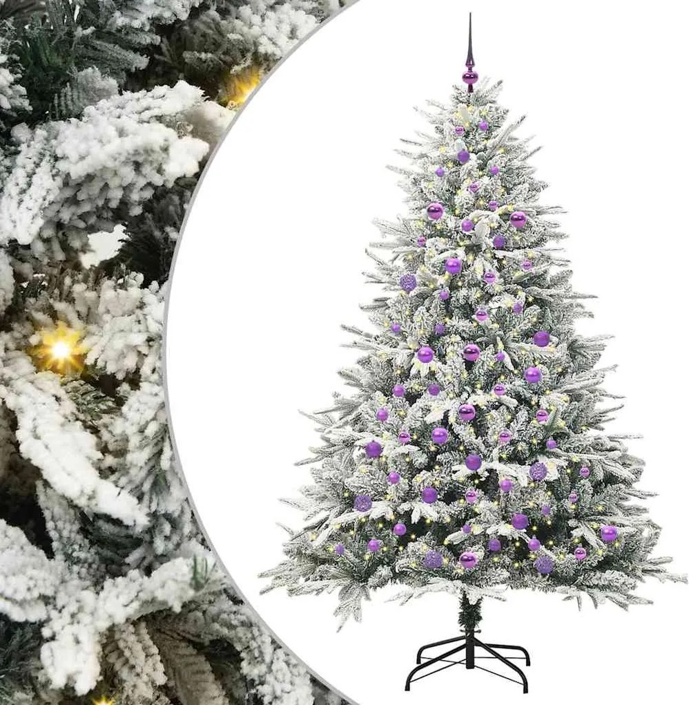 Umělý přednažený vánoční stromek se soupravou koulí Zelená 3395412