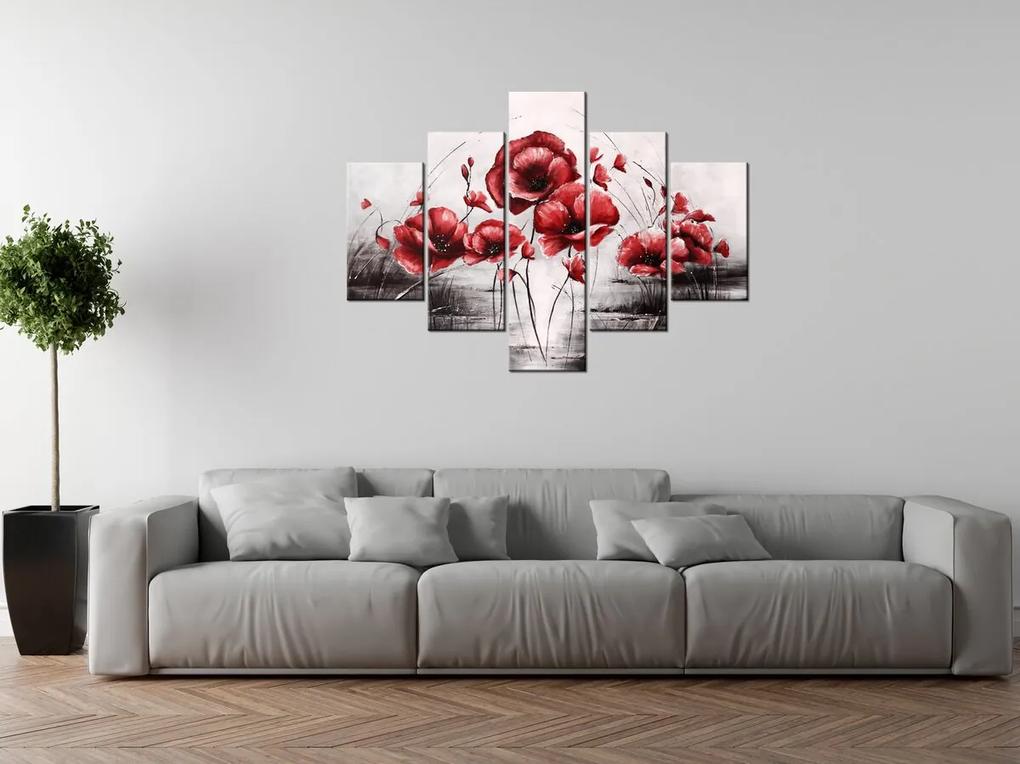 Gario Ručně malovaný obraz Červené Vlčí máky - 5 dílný Rozměry: 100 x 70 cm