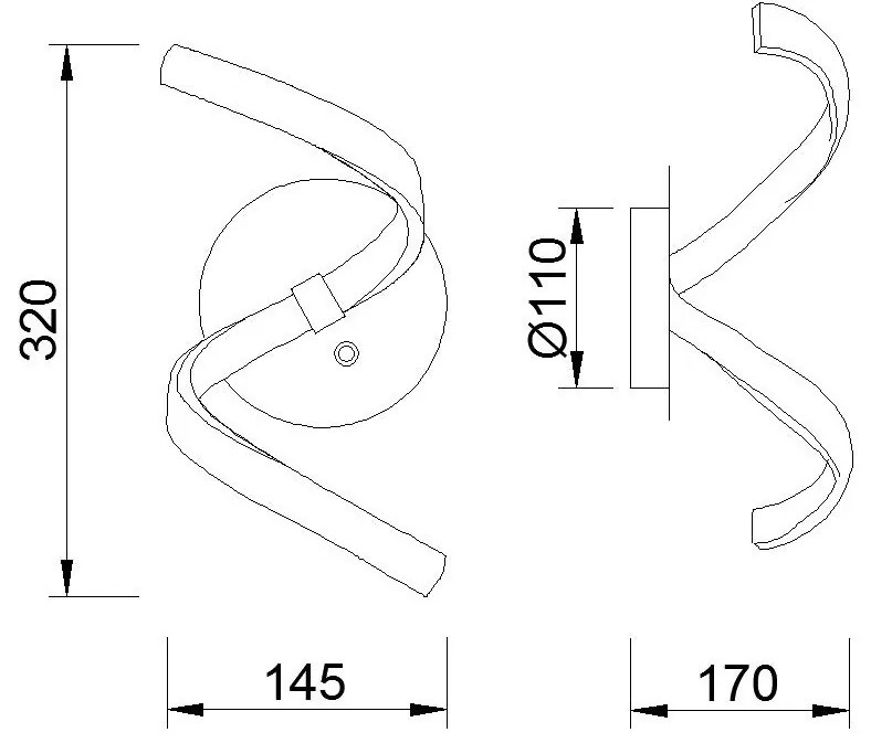 Mantra Nur, moderní nástěnné svítidlo 10W LED 3000K, stříbrná/chrom, stmívatelné, výška 32cm