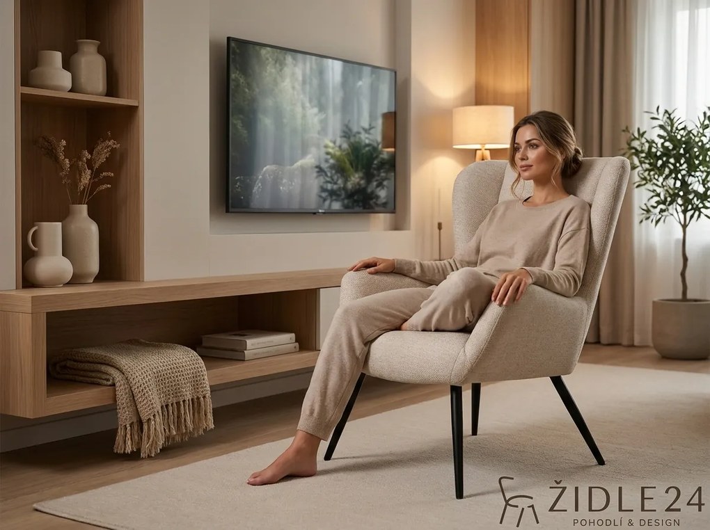 Relaxační křeslo ušák LIKAM - béžová látka