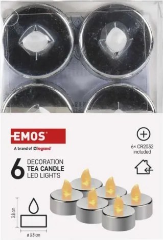 LED dekorace EMOS DCCV12 ZY2150 čajová svíčka stříbrná CR2032 (blistr 6ks)