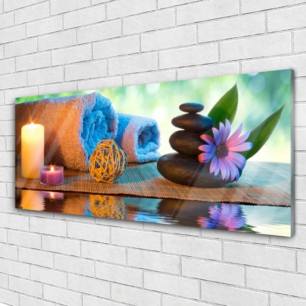 akrylový obraz Svíčky Kameny Květ 125x50 cm