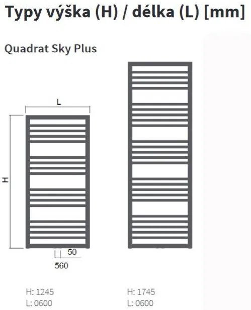 Isan Quadrat Sky Plus 1245 x 600 mm koupelnový radiátor bílý