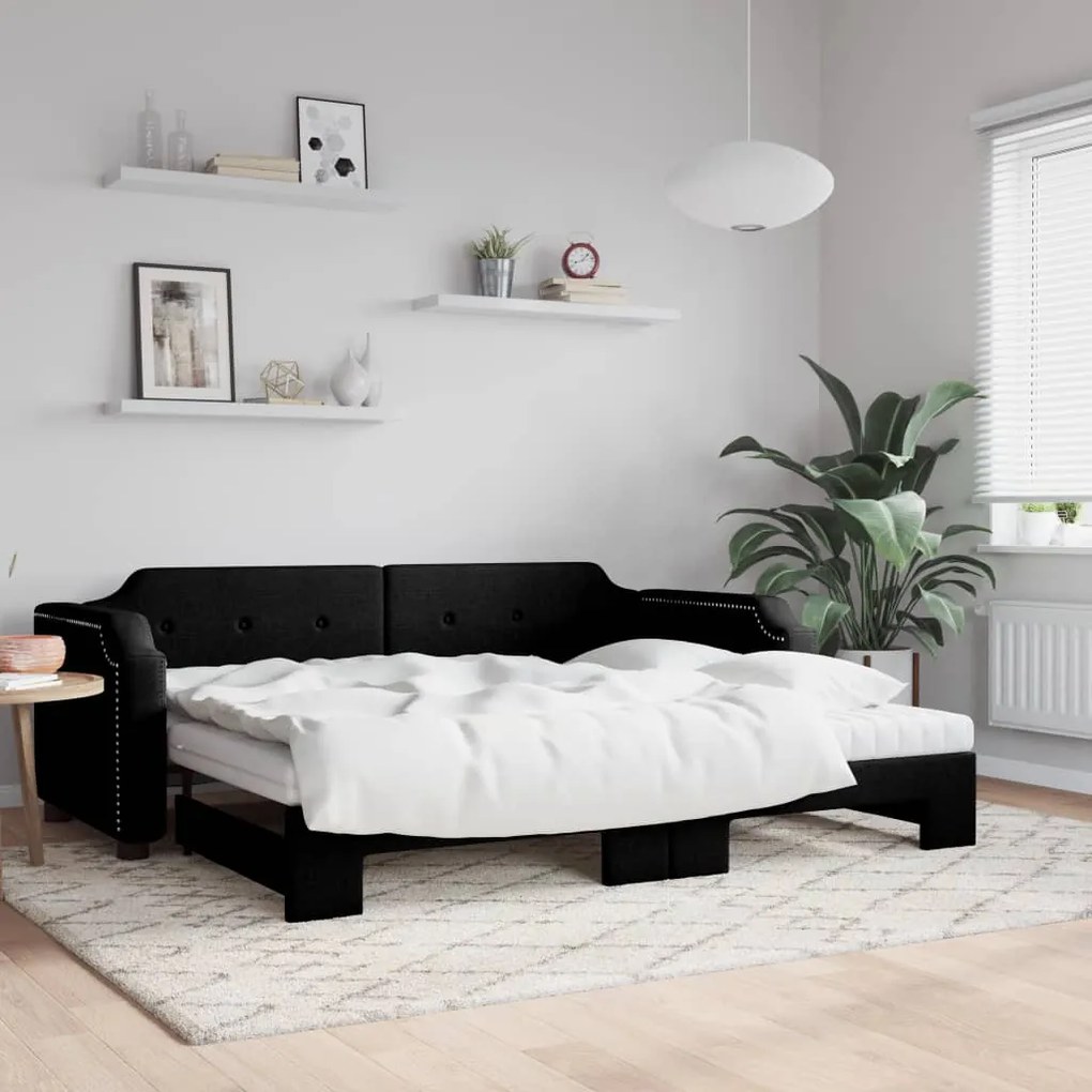 Válenda s přistýlkou a matracemi černá 90 x 190 cm textil 3197664