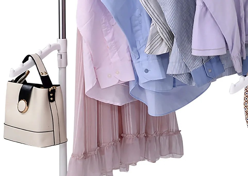 Autronic Stojan na šaty s odkladačem a otočnými závěsy, bílá barva, kov / plast, chrom ABD-1212 WT