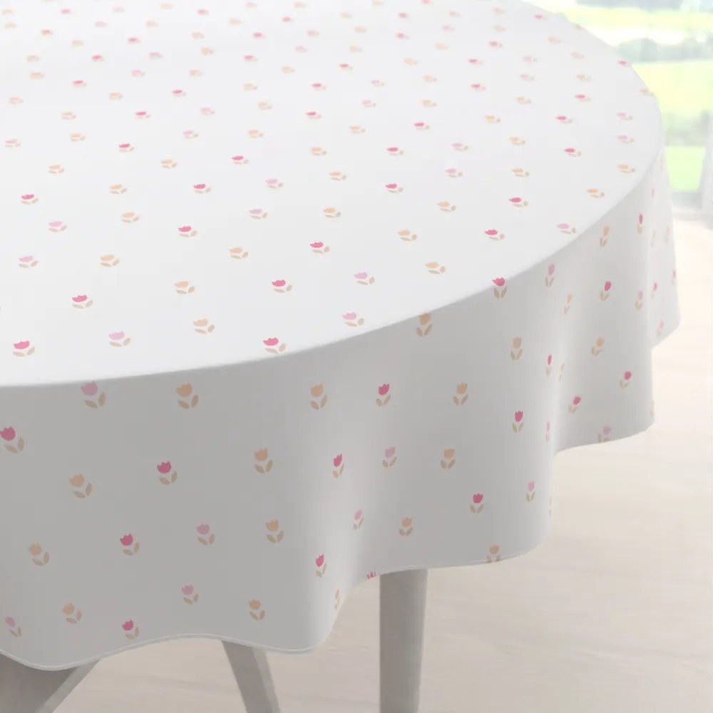 Biante Teflonový kulatý ubrus TF-115 Barevné tulipánky na bílém Ø 40 cm