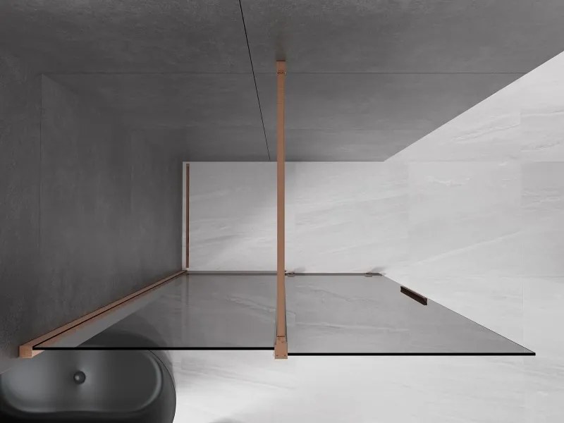 Mexen Velar, sprchová zástěna s posuvnými dveřmi Walk-in 130 x 200 cm, 8mm šedé sklo, měděná matná, 871-130-000-43-65