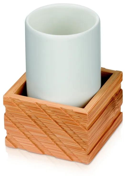 MÖVE Dóza na zubní kartáčky, keramika a bambus, 7,5 x 7,5 x 10,5 cm