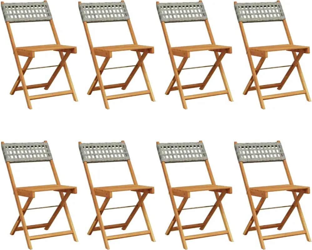 Skládací židle 8 ks, šedý polyratan a masivní dřevo 3214597