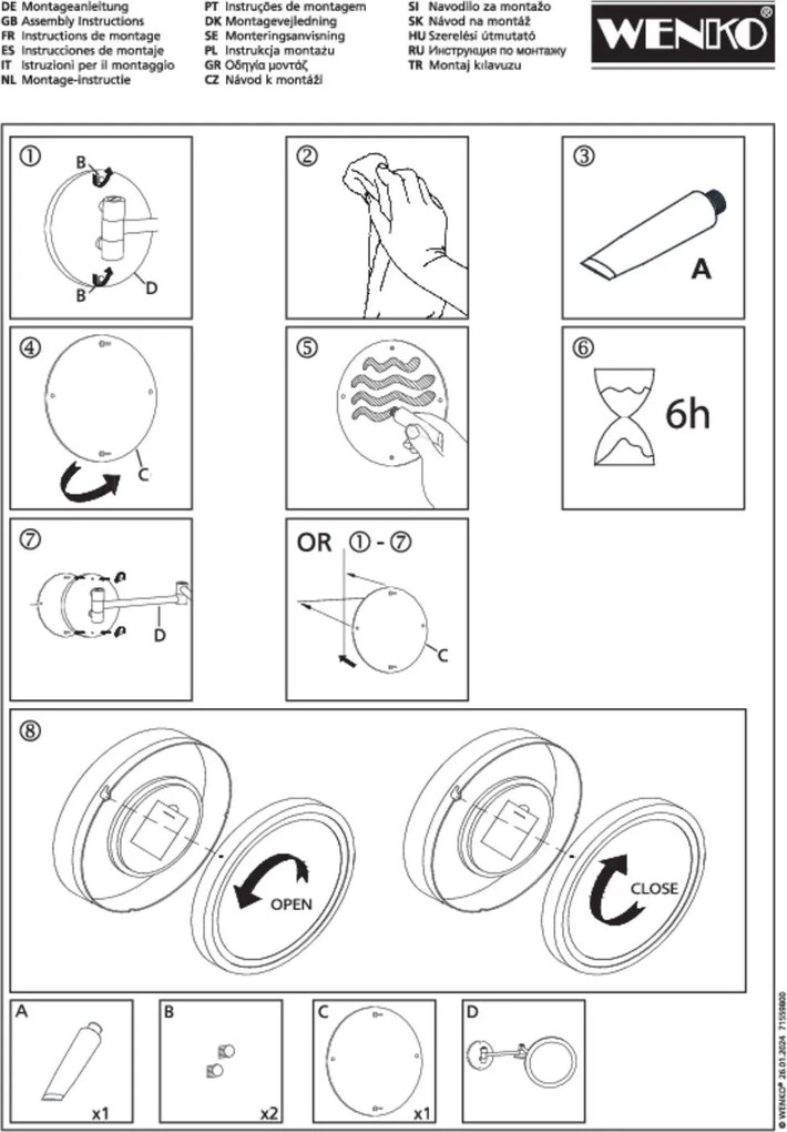Kosmetické nástěnné LED zrcadlo LUMI, montáž bez vrtání