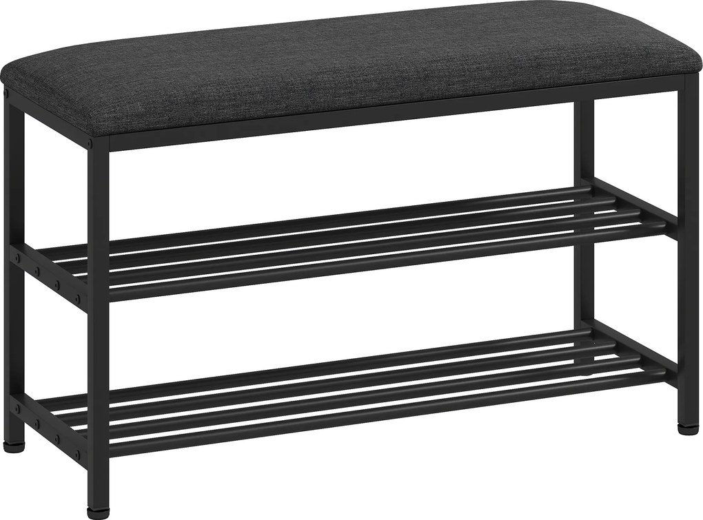 HOMCOM Lavice na boty s sedákem, sedací lavice s úložným prostorem, botník se 2 otevřenými přihrádkami, lavice 81 x 31 x 50 cm, černá