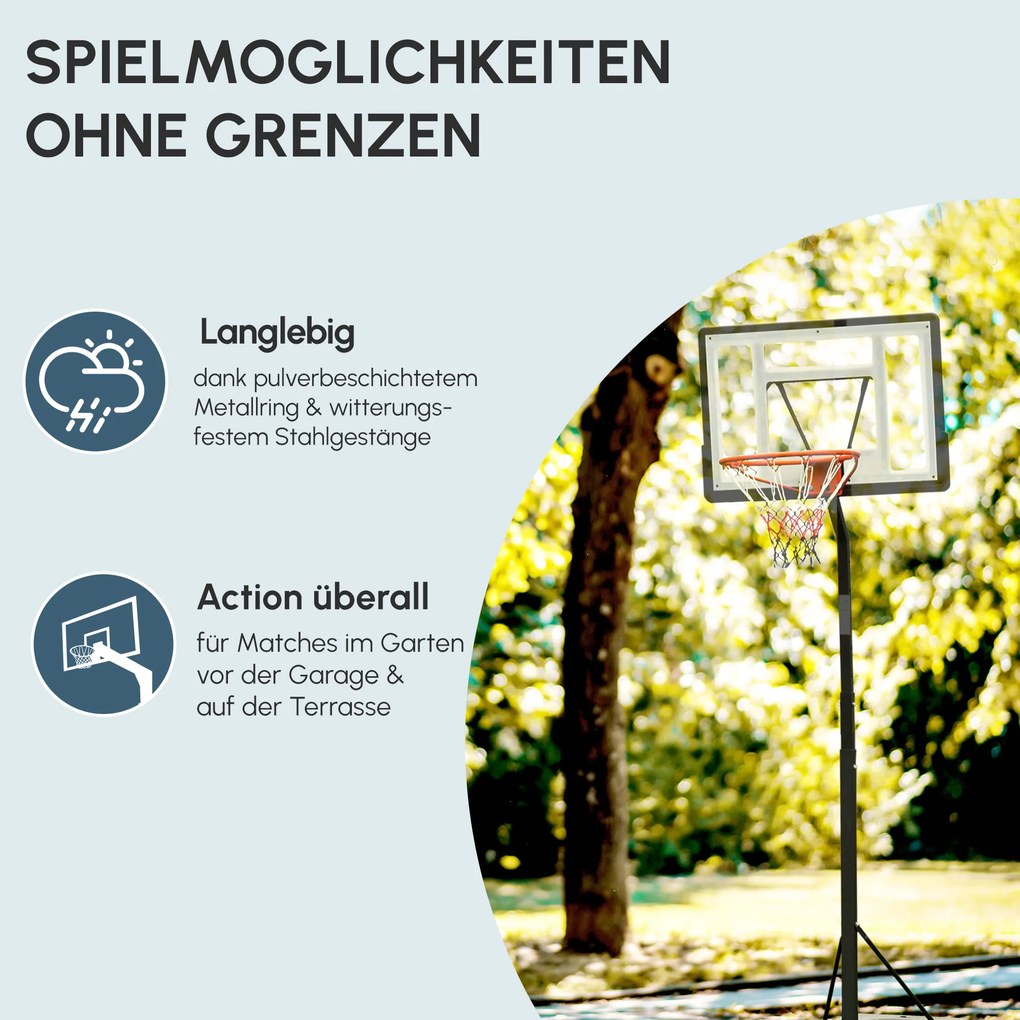 HOMCOM Mobilní basketbalový stojan Basketbalový koš výškově nastavitelný z oceli a plastu černý 90 x 165 x 302-352 cm pro zahradu a sportoviště
