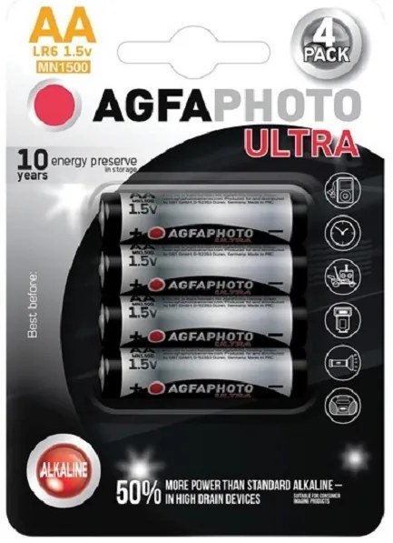 AgfaPhoto Ultra alkalická baterie 1,5V LR6/AA, 4ks blistr