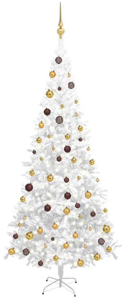 3077496 vidaXL Umělý vánoční stromek s LED diodami a sadou koulí L 240 cm bílý
