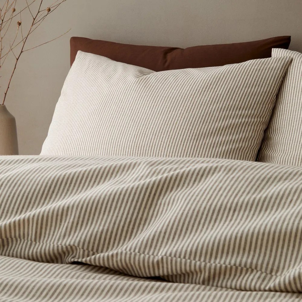 Taupe povlečení na dvoulůžko 200x200 cm Cotton Rich Narrow Woven Stripe – Pineapple Elephant
