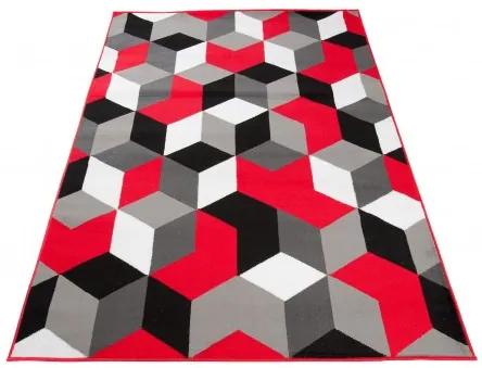 Kusový koberec moderní MAYA Q545A Kostky 3D červený šedý Rozměr: 80x150 cm