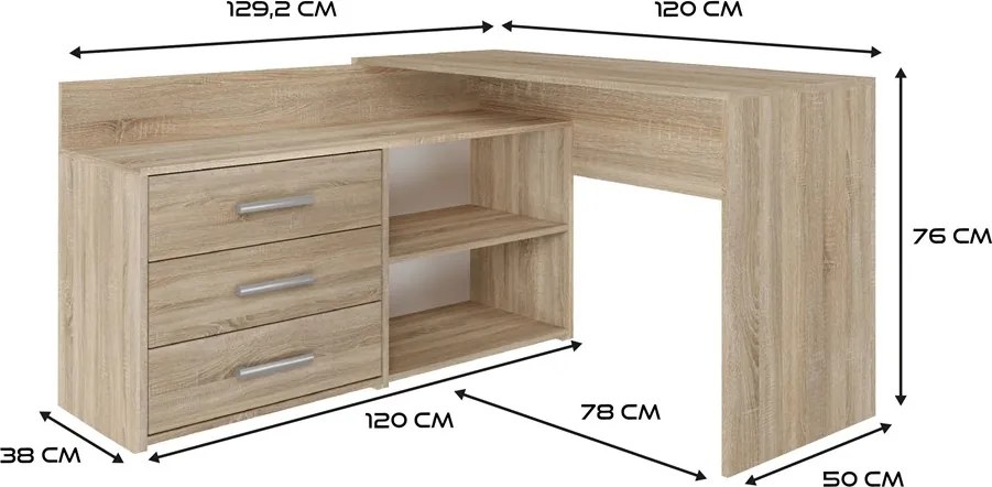 Rohový psací stůl s komodou DANY dub sonoma