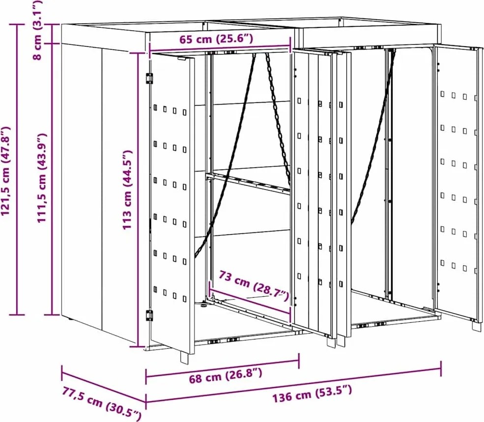 vidaXL Úložný box na 2 popelnice Antracit 136 x 77,5 x 121,5 cm [3394743]