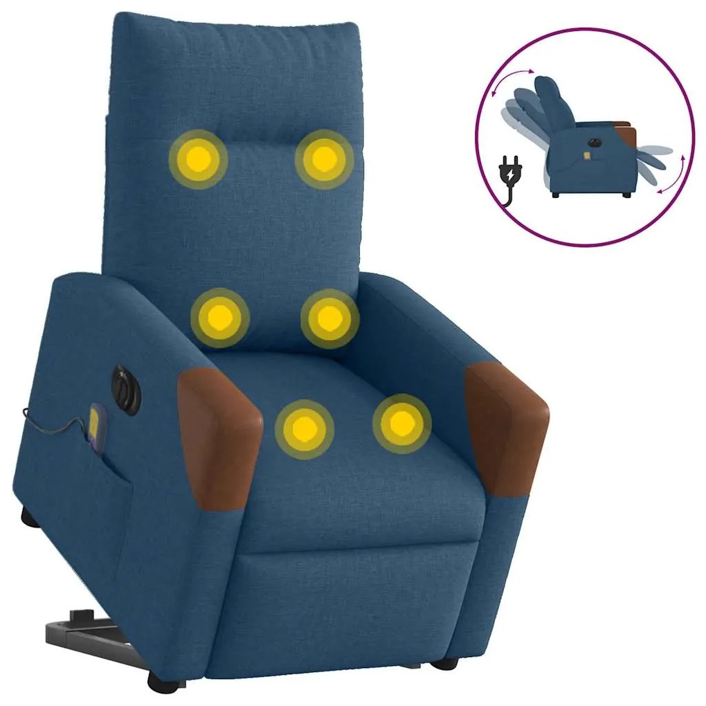 Elektrické zvedací masážní polohovací křeslo modré textil 3324036