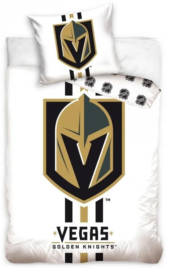 Hokejové ložní povlečení NHL Vegas Golden Knights - bílé - 100% bavlna,  perkál - 70 x 90 cm + 140 x 200 cm | BIANO