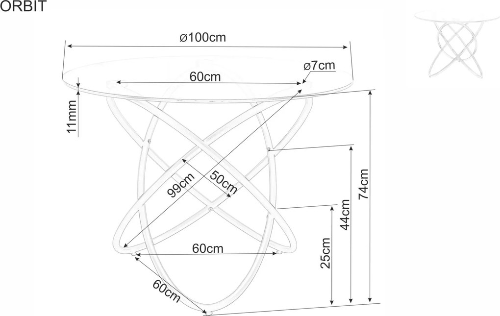 Jídelní stůl Orbit 100 cm černý/čirý