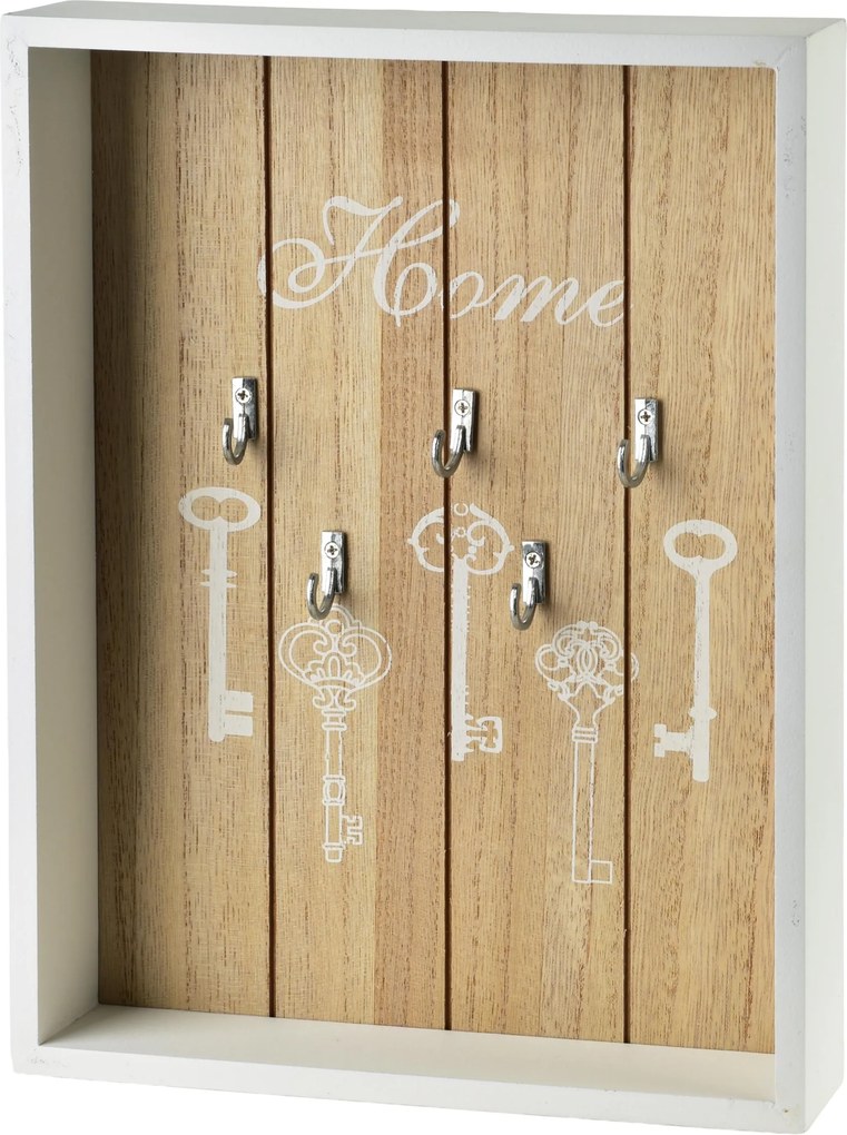 Dřevěná skříňka na klíče STACY Key 22x5x28,5 cm bílá/hnědá