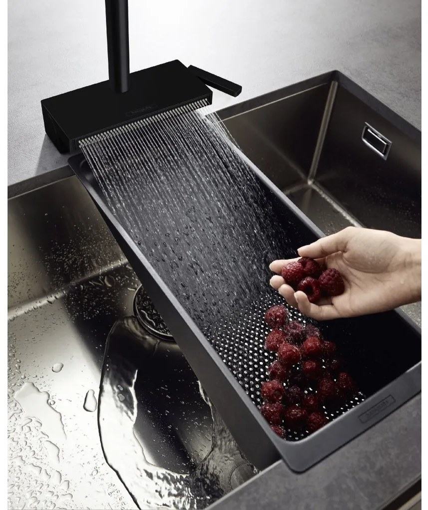 Hansgrohe Aquno Select M81, páková kuchyňská baterie 170, vytahovatelná sprška, 3jet, sBox, černá matná, HAN-73831670