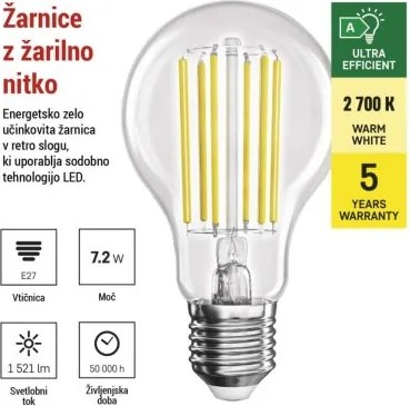 Emos lighting LED žárovka Filament A60 A CLASS / E27 / 7,2 W (100 W) / 1521 lm / teplá bílá 1525283279