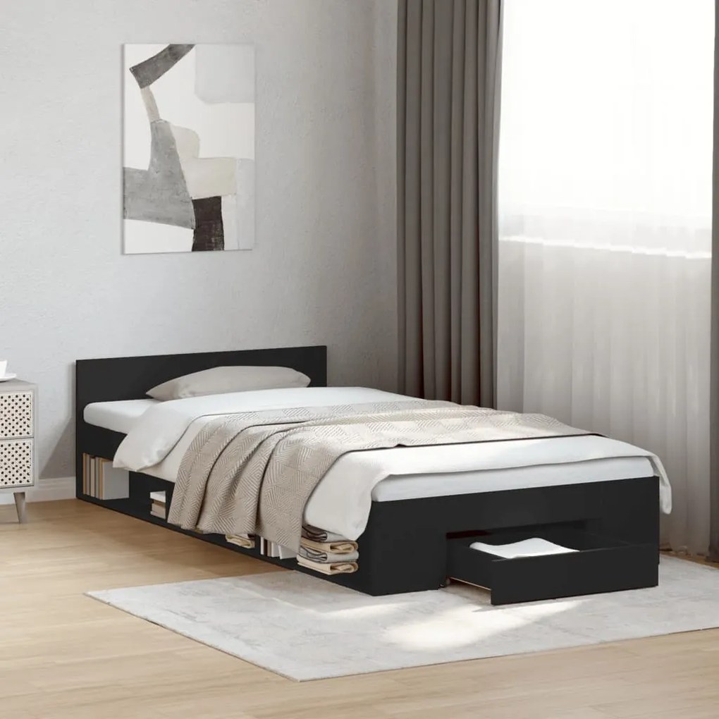 Rám postele se zásuvkou černý 90 x 190 cm kompozitní dřevo 3280784