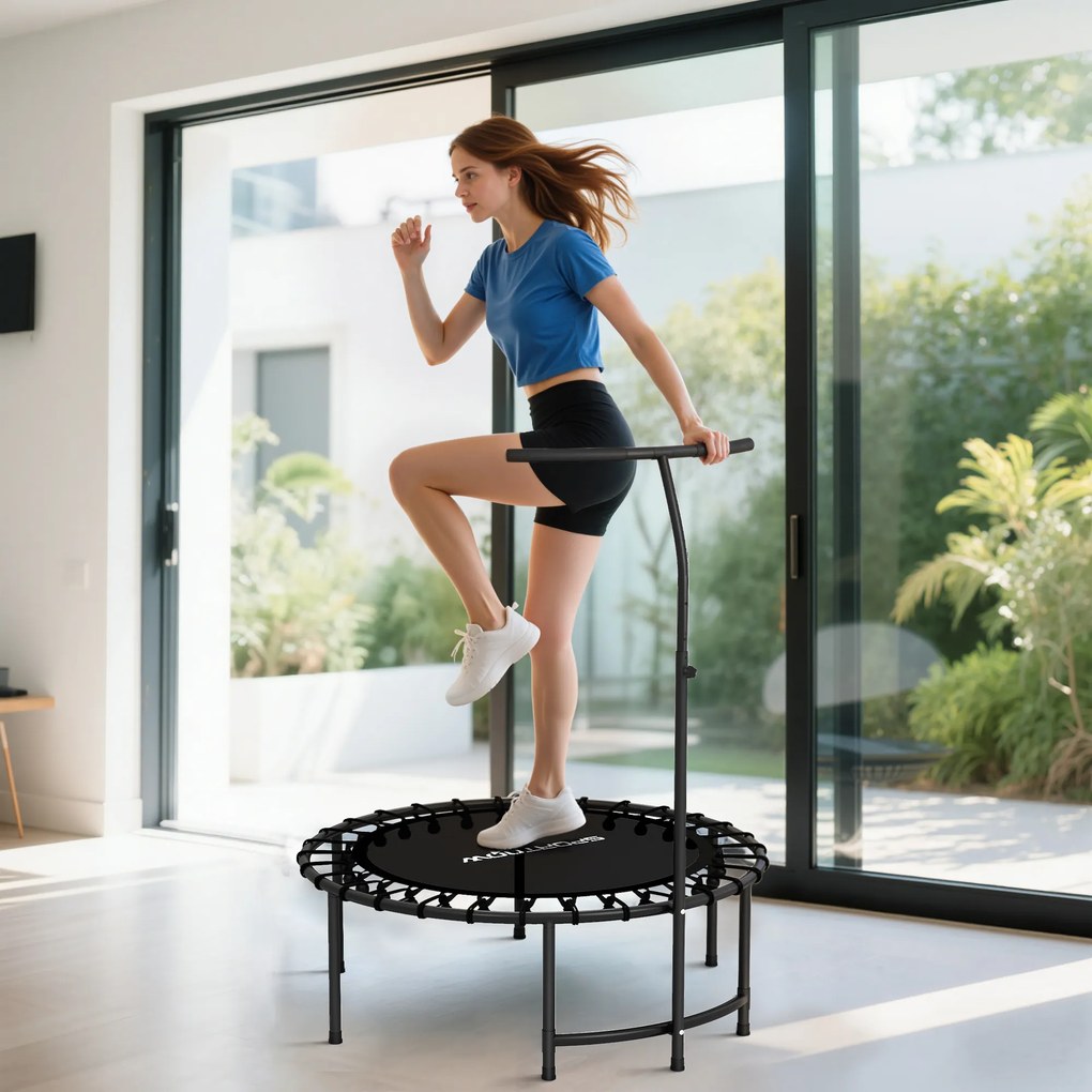SPORTNOW Rebounder trampolína, 5stupňově nastavitelná rukojeť, workout trampolína, černá