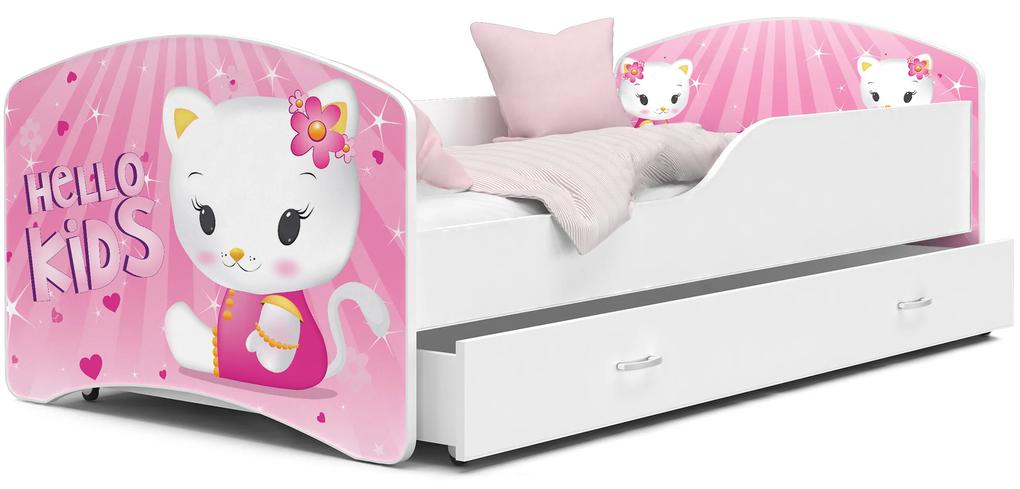 Dětská postel s obrázkem IVAN 160 x 80 cm - KOČIČKA