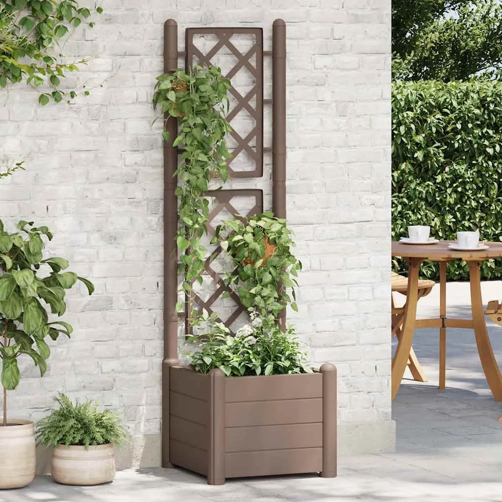 Zahradní truhlík s treláží 43 x 43 x 142 cm PP moka 313980