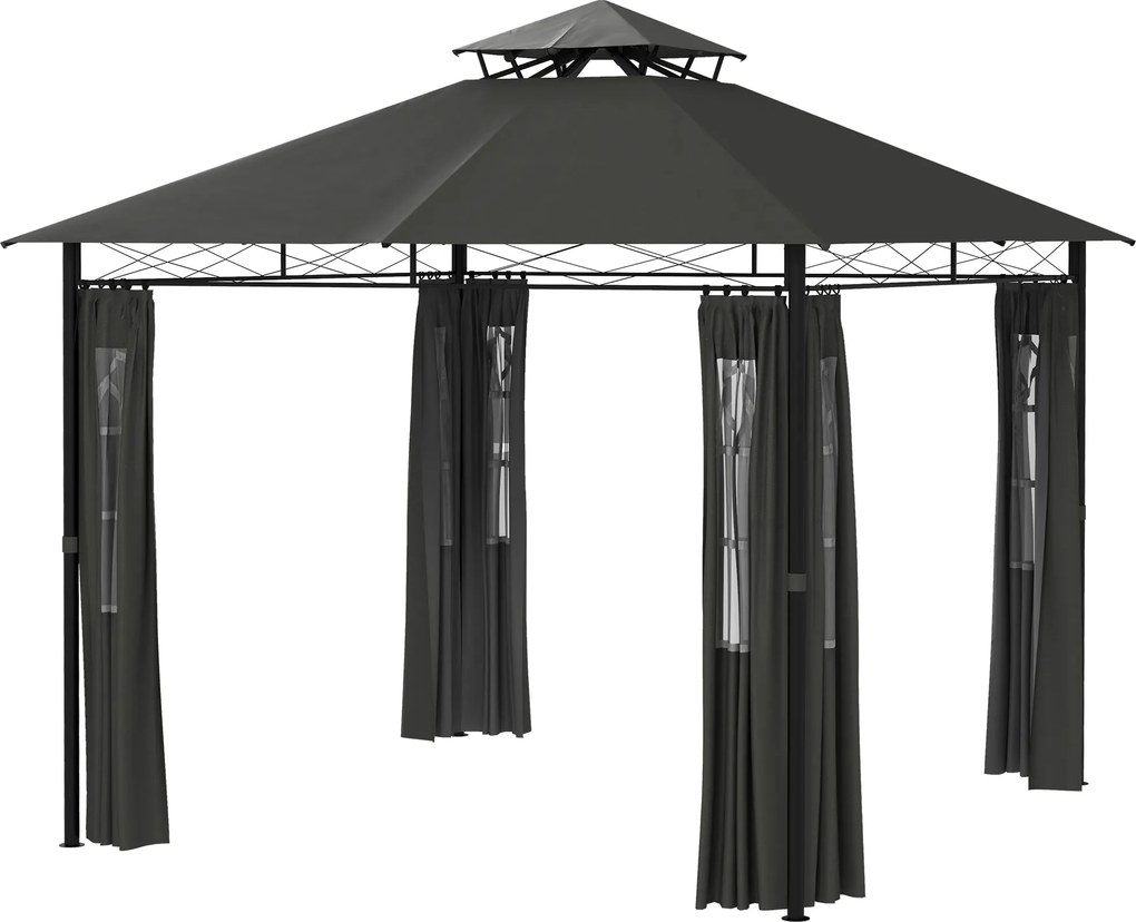 Pavilon Outsunny přibližně 3 x 3 m, Zahradní stan se stěnou, Party stan s dvojitou střechou, Nepromokavý event stan, Zahradní altán, pro balkon, teras
