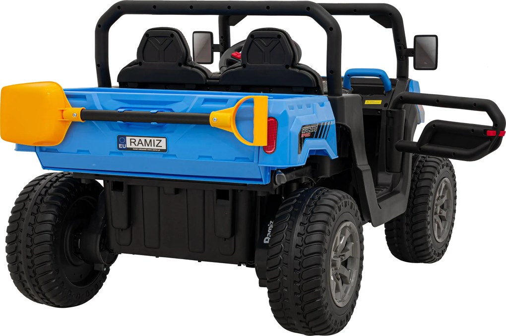 Ramiz Dětské auto Pick-Up Speed 900 modré + pohon 4x4 + pohyblivá korba + zavazadlový prostor + dálkové ovládání + lopatka + LED a zvuky