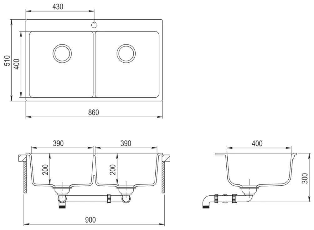 vidaXL Nasaditelný kuchyňský dřez s dvojitým umyvadlem žula šedý