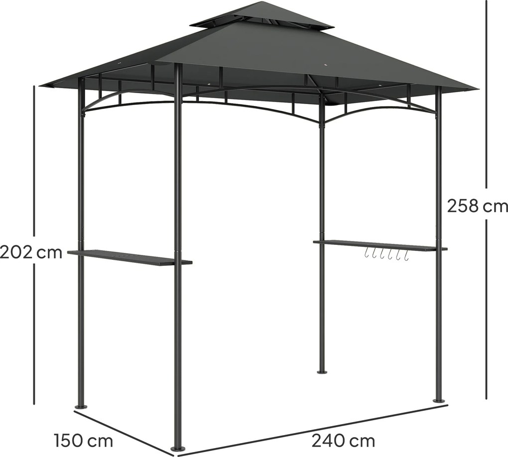 Gril pavilon s LED 240 x 150 x 258 cm vodoodpudivý nehořlavý zahradní pavilon s dvouvrstvou střechou