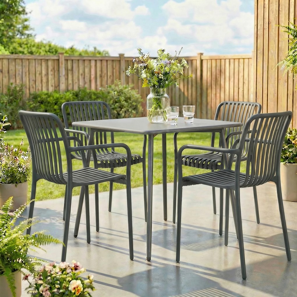Outsunny 4dílné skládací zahradní židle – žebernatý sedák s područkami, ergonomické, nosnost 120 kg, tmavě šedé