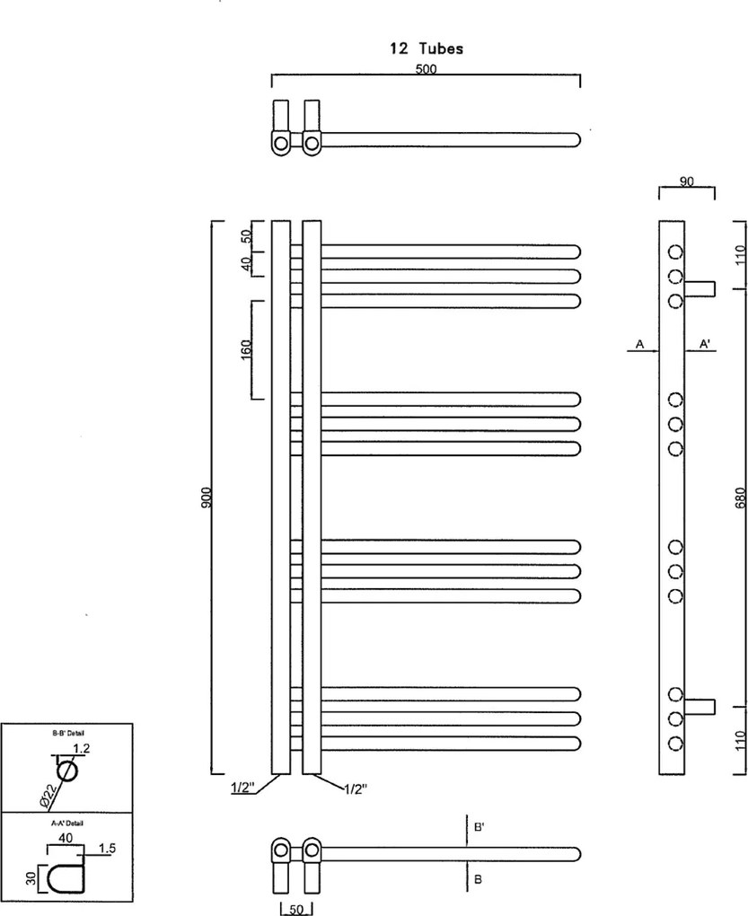 Sapho Sapho, DORLION topné těleso 500x900mm, 301W, chrom, 1130-10