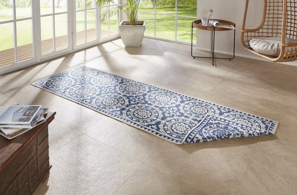 Hanse Home, Běhoun Twin Supreme 104130 Blue/Cream – na ven i na doma, 80x350, modrá, chodba / předsíň