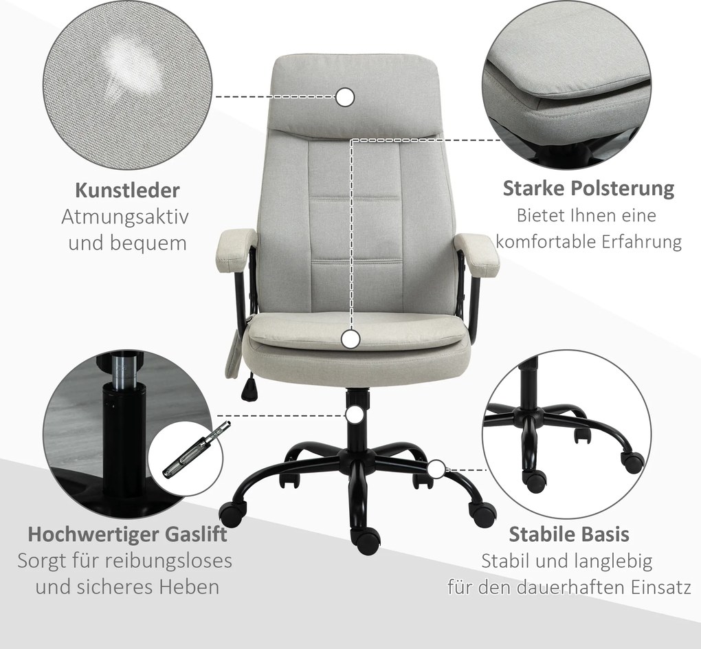 Kancelářská židle Vinsetto s masážní funkcí ergonomická výškově nastavitelná kancelářská židle s houpací funkcí béžová pro pohodlí v domácí kanceláři…